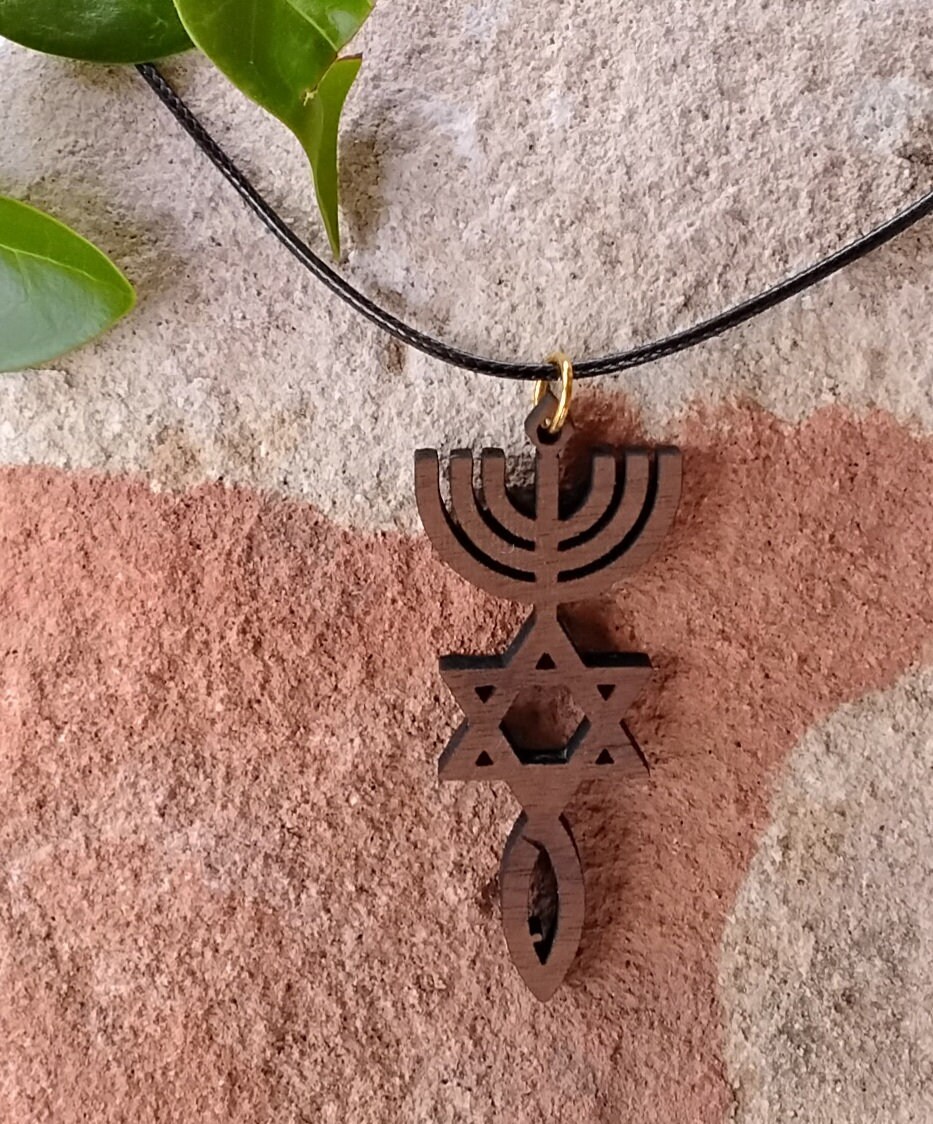 Star of David Menorah and Fish Grafted in Messianic Wooden Walnut ...