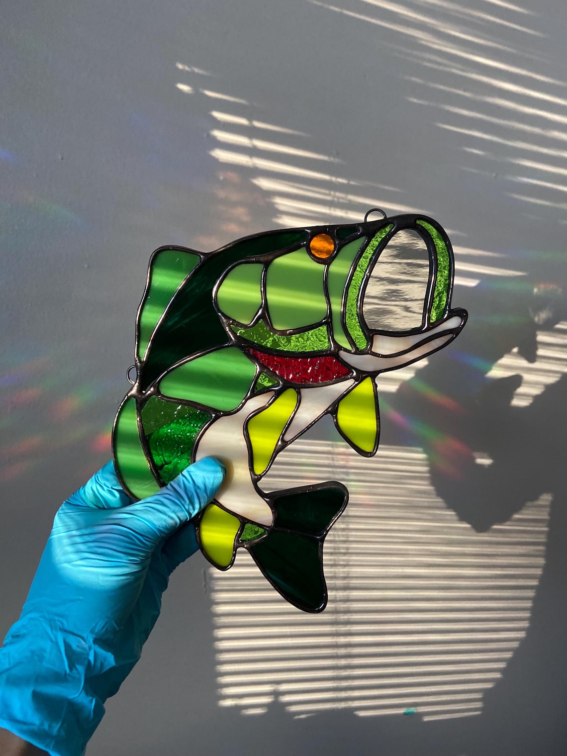 Handmade Stained Glass Bass Fish Wildlife Mens Dad Valentines Day Gift ...