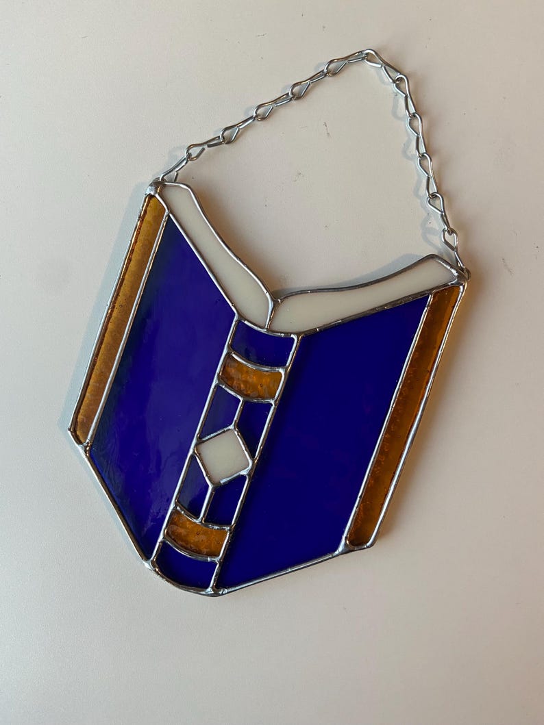 Stained Glass Book Suncatcher NEW Handmade Blue & Yellow Window Glass ...