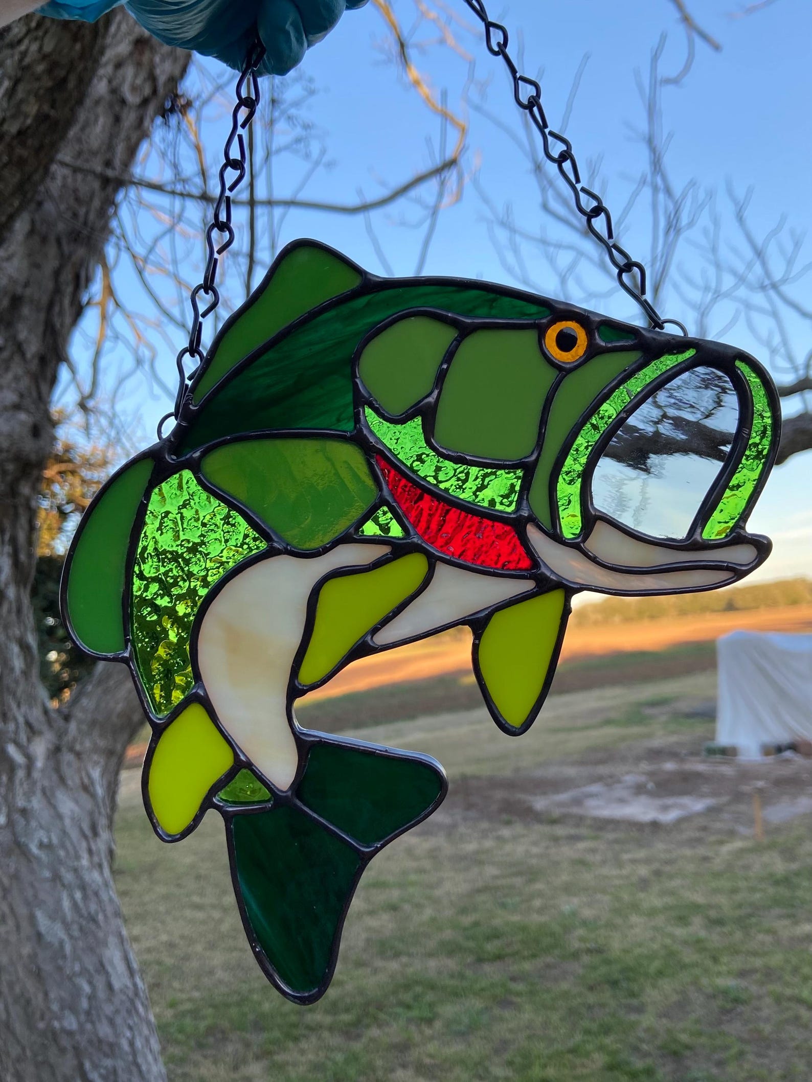 Handmade Stained Glass Bass Fish Wildlife Mens Dad Valentines Day Gift ...
