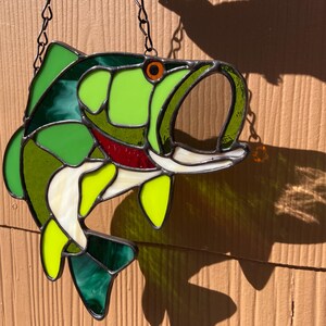 Handmade Stained Glass Bass Fish Wildlife Mens Dad Valentines Day Gift ...