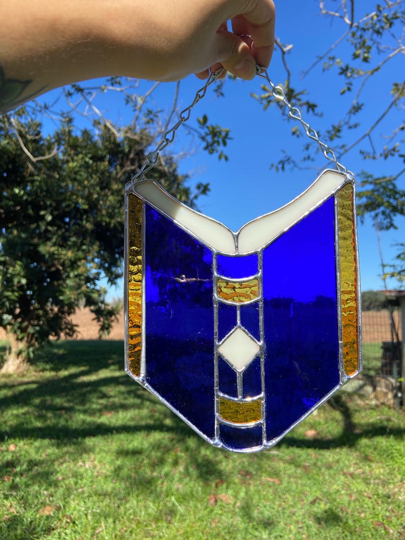 Stained Glass Book Suncatcher NEW Handmade Blue & Yellow Window Glass ...