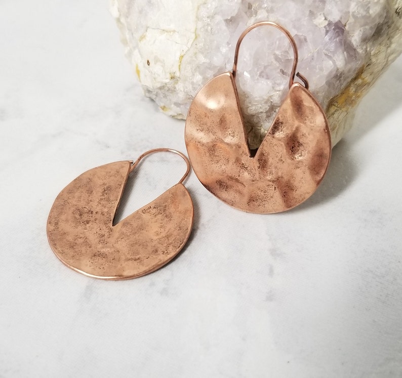 Hammered Copper Earrings Boho Copper Earrings Copper Etsy