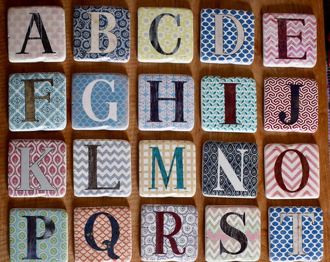 Resin Ceramic Letter Alphabet Pattern Tile Coaster Personalise Coasters ...