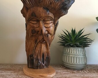 50cm Hand Carved Forest Man Green Man Log Carving Garden Decoration ...