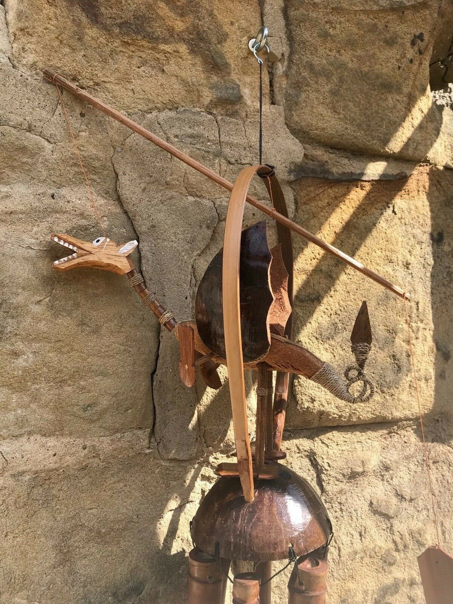 Handmade Wooden Bamboo Coconut Dragon Wind Chime Garden Mobile ...