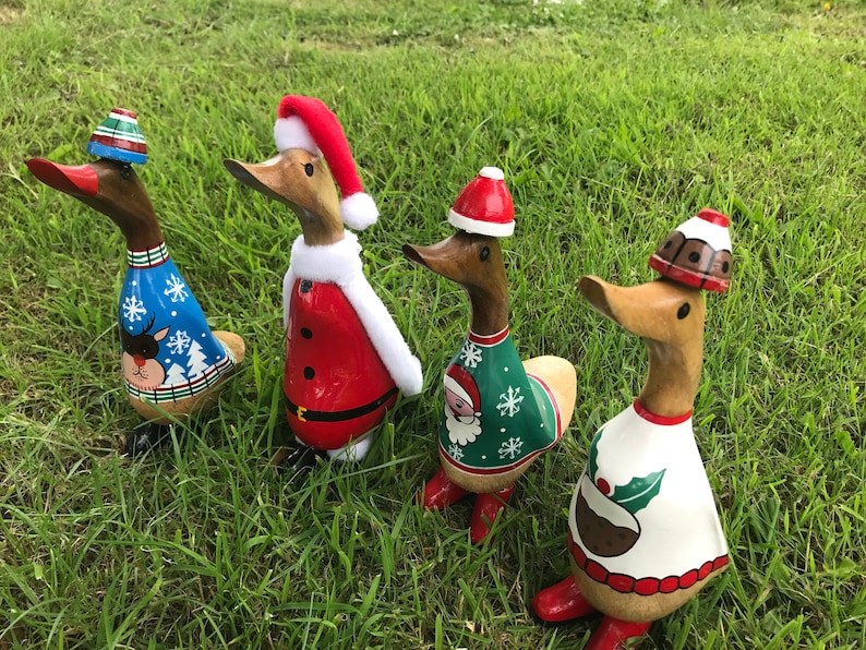 Christmas Jumper Duck Santa Duck Handmade Painted Wooden Bamboo Festive ...