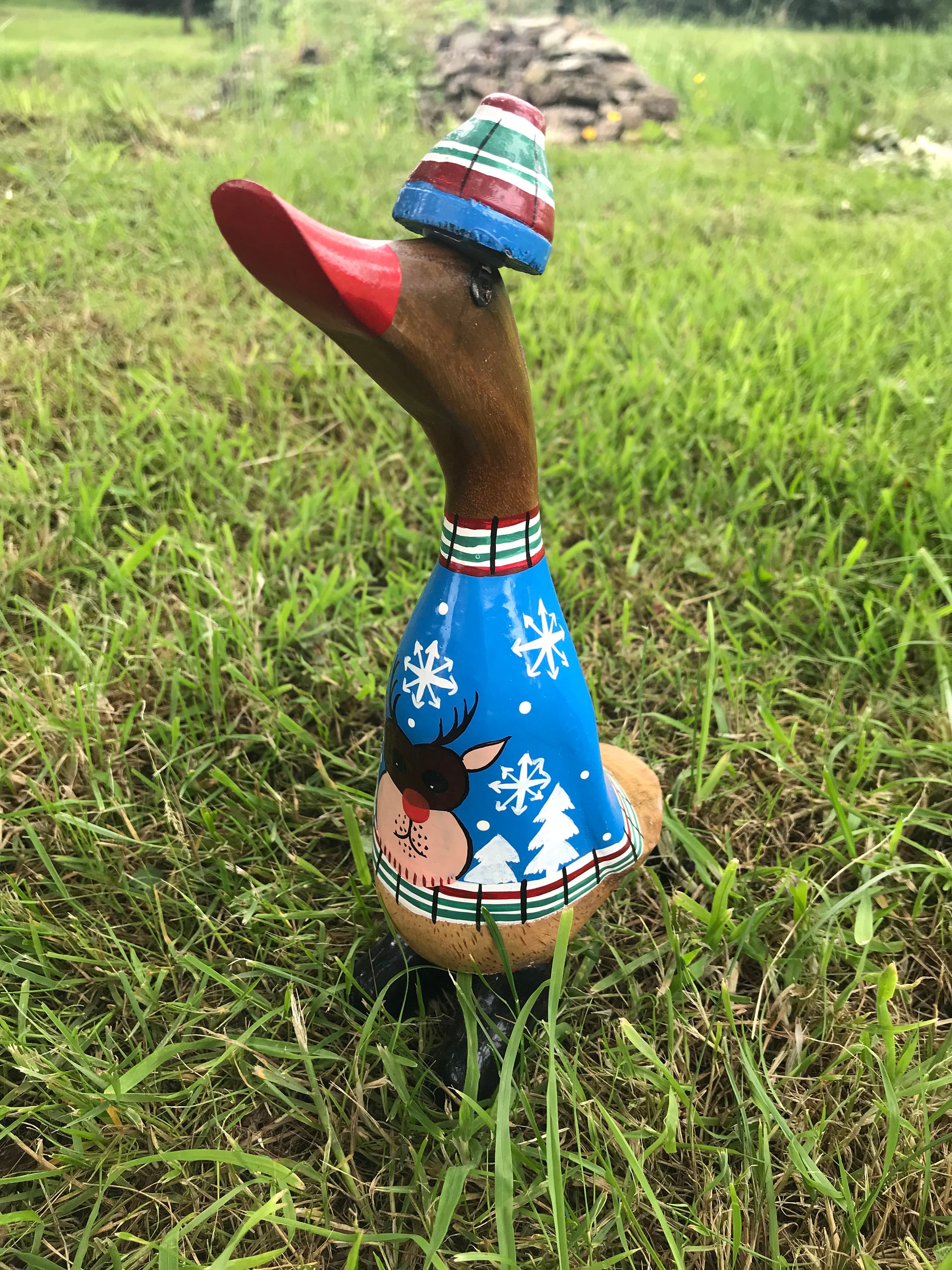 Christmas Jumper Duck Santa Duck Handmade Painted Wooden Bamboo Festive ...
