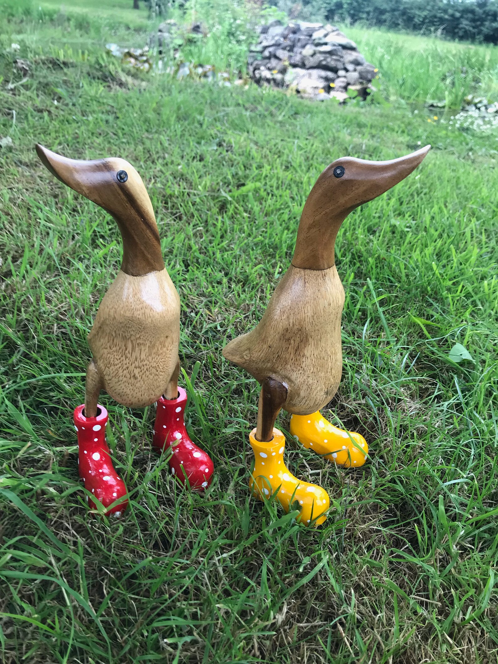 25cm Wooden Welly Ducks Hand Painted Bamboo Wellies Duck - Etsy
