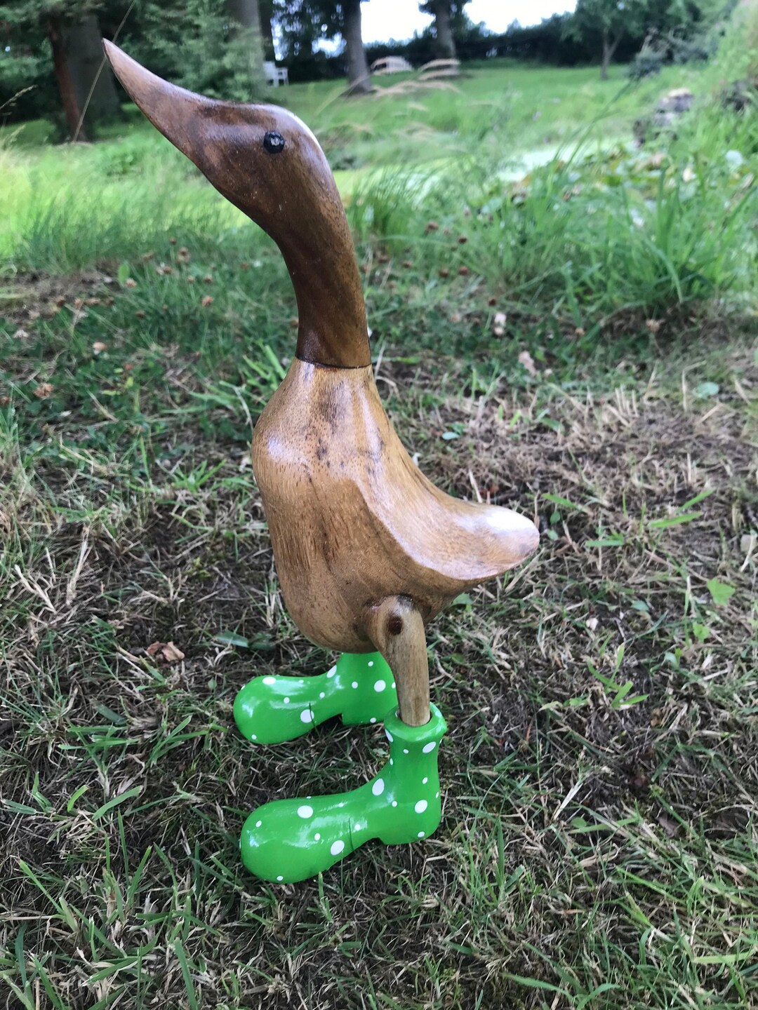 Hand Carved Wooden Duck Green Wellies 35cm Bamboo Indoor Outdoor - Etsy UK