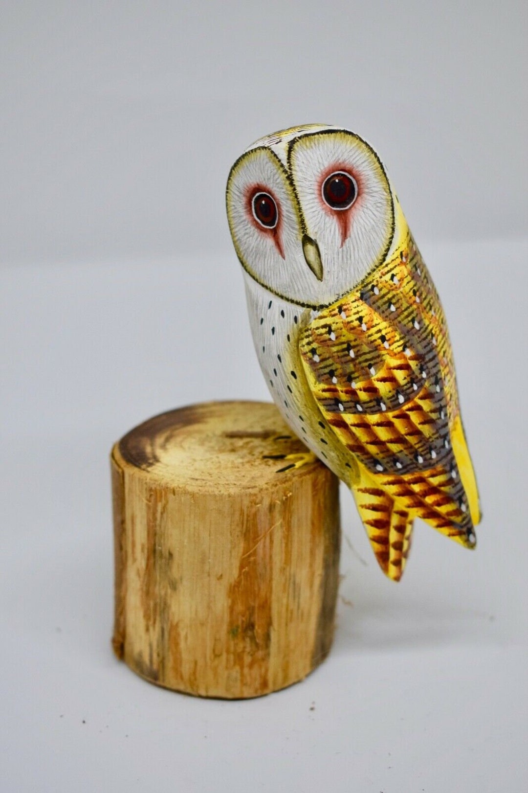 Hand Carved and Painted Wooden Barn Owl Statue Ornament Gift Feature on ...