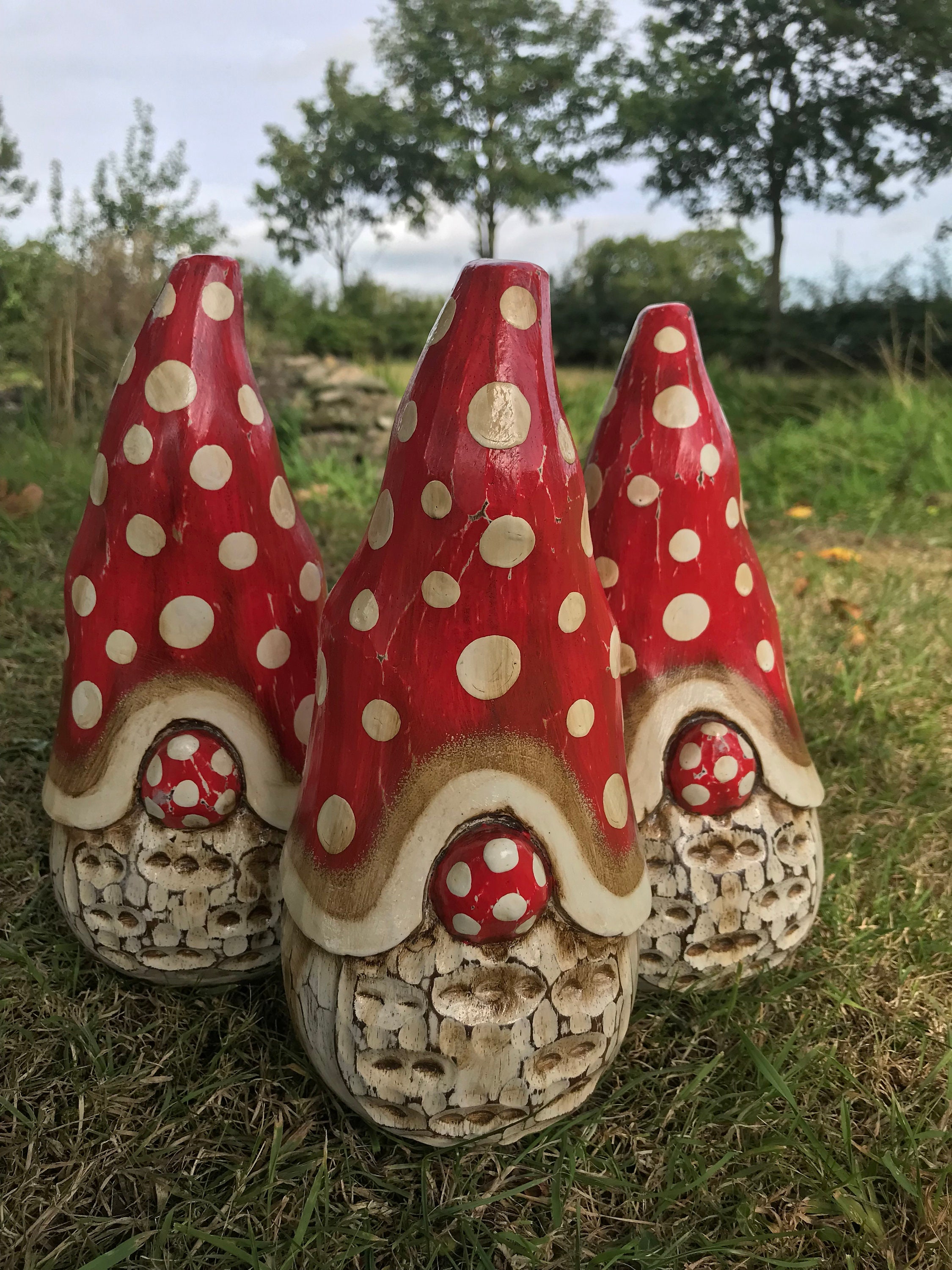 Handmade Wooden Gonks Gnome Red and White Carved Fairy Garden | Etsy