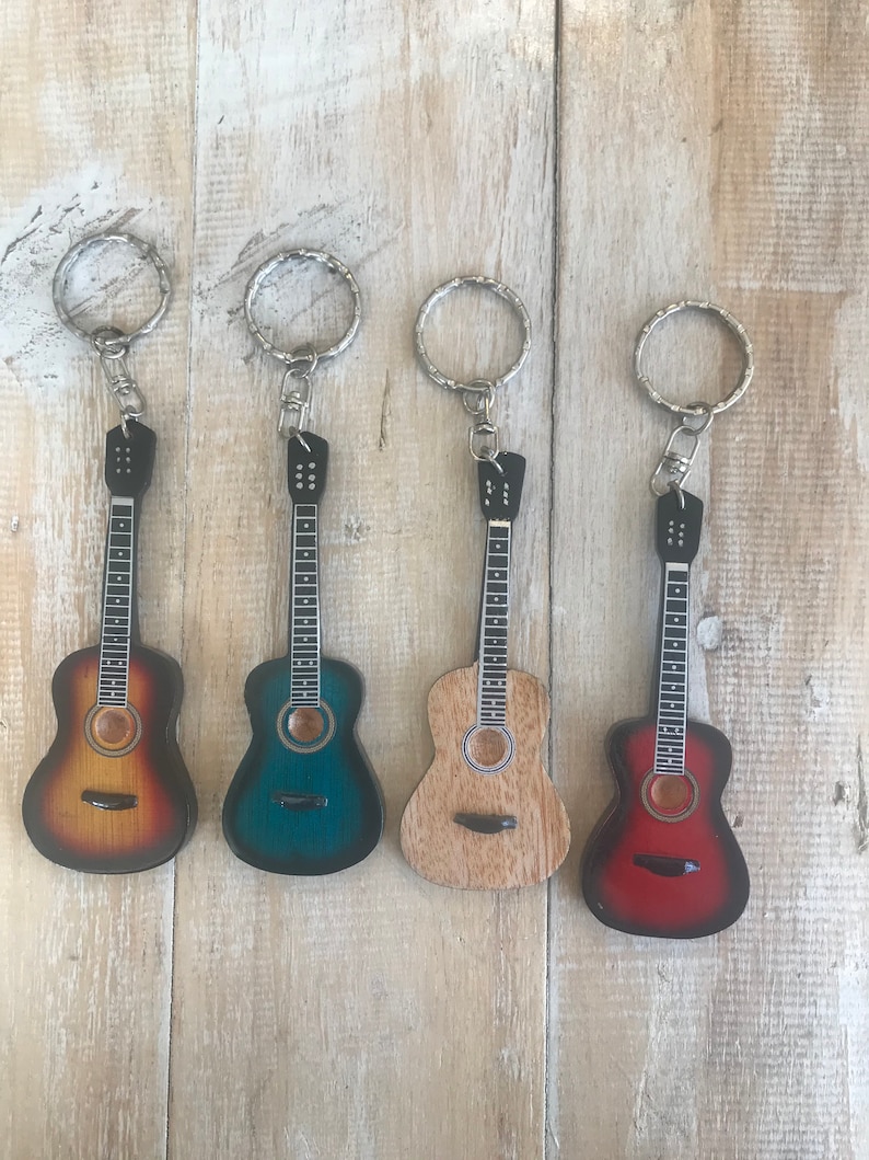 Acoustic Electric Mini Guitar Key Ring 10cm Designs Wooden Handmade ...
