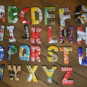 A-Z Recycled Can Tin Letters Wall Hangings Alphabet Sign Coca Cola Beer ...