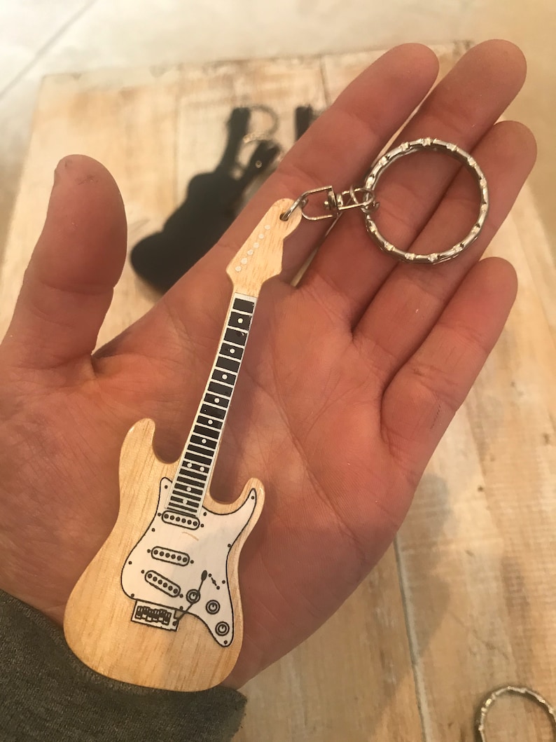 Acoustic Electric Mini Guitar Key Ring 10cm Designs Wooden Handmade ...