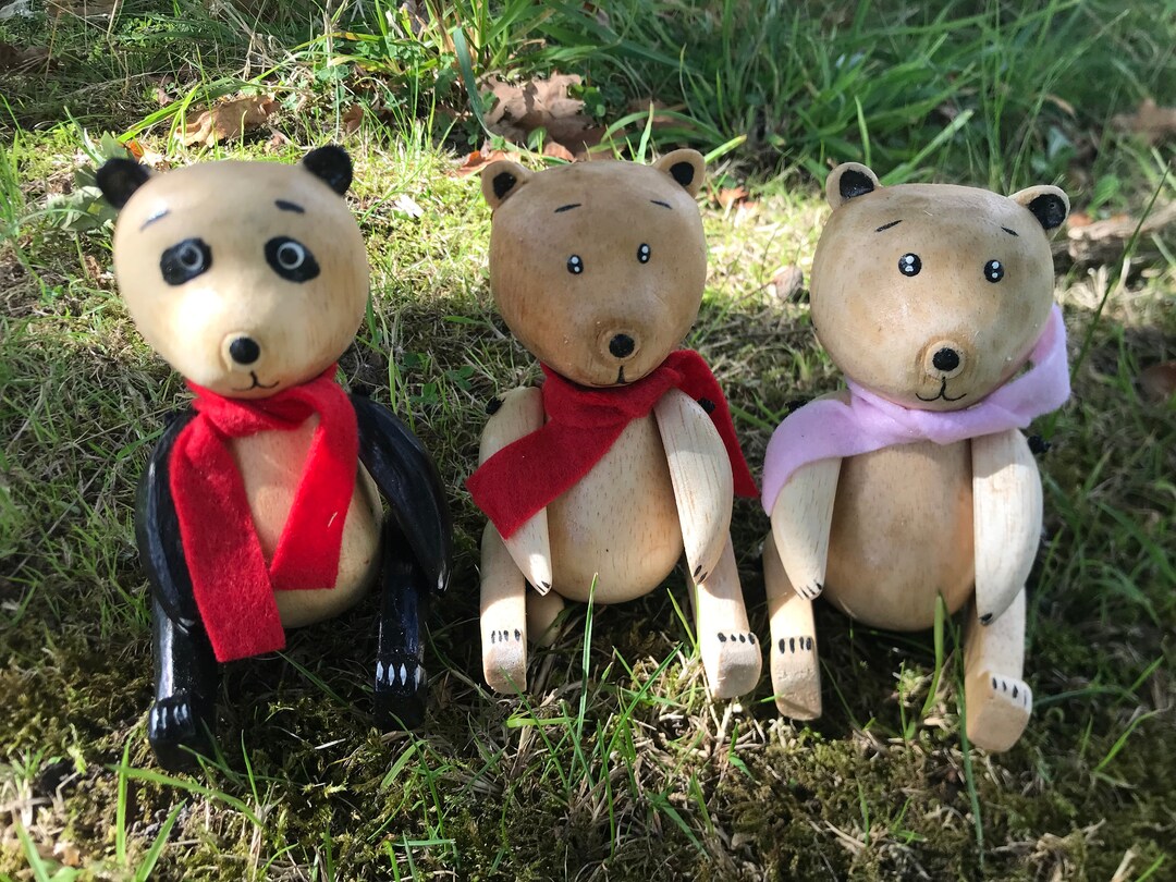 Wooden Mini Sitting Bears Panda Christmas Teddy Gift Hinged Shelf ...