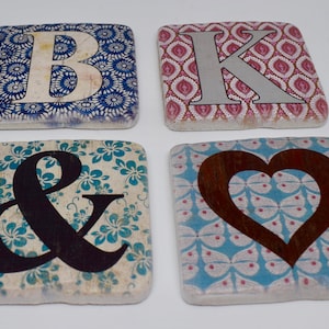 Handmade Alphabet Resin Coasters Ceramic Stone Coffee Tea Drink Shabby ...