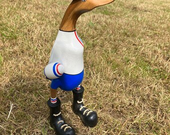 Football Duck 25cm Hand Carved Bamboo Footballer Euros League England ...