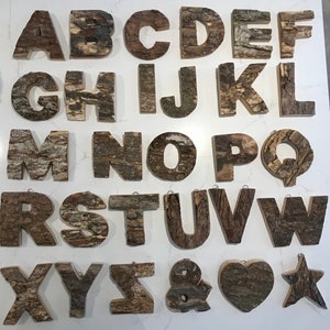 Rustic Bark Wooden Tree Trunk Letters Alphabet A-Z, Wood Wall Hanging ...