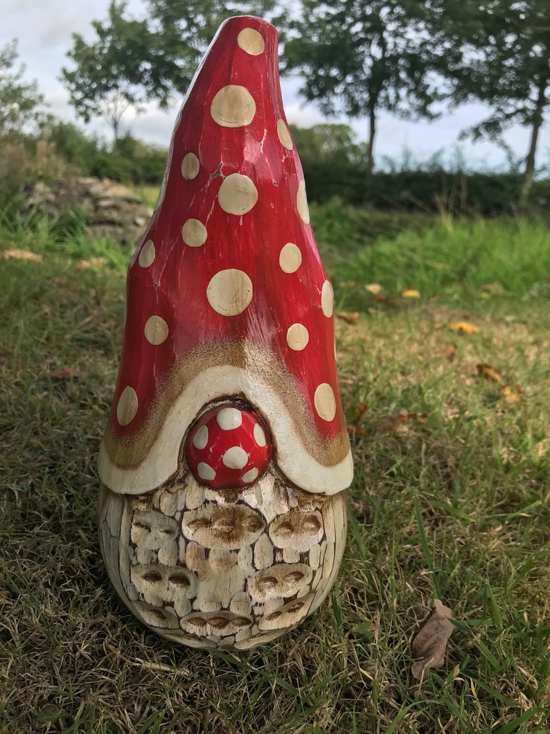 Handmade Wooden Gonks Gnome Red and White Carved Fairy Garden | Etsy