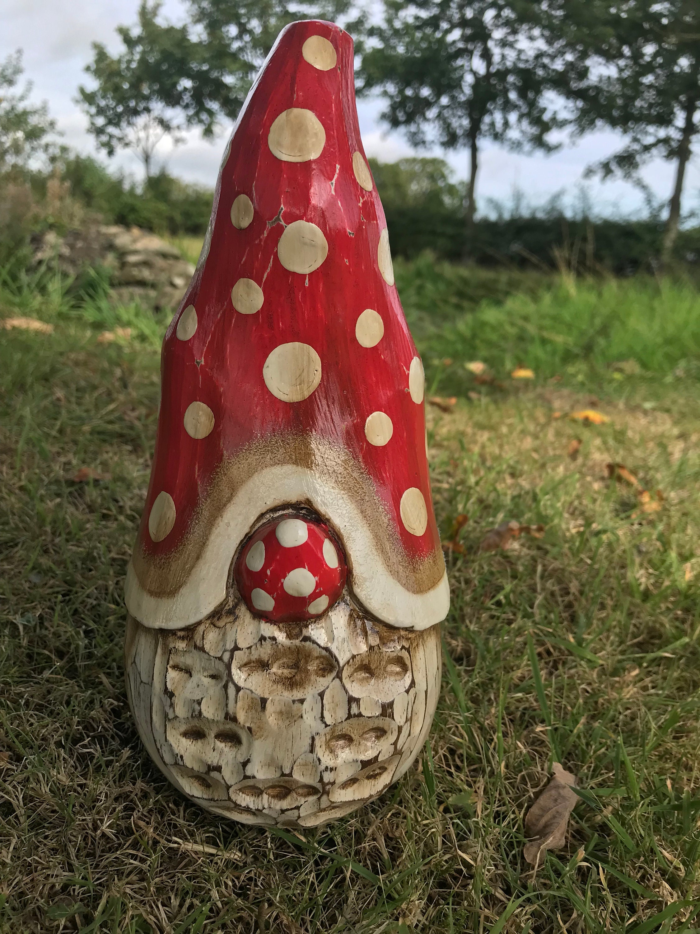 Handmade Wooden Gonks Gnome Red and White Carved Fairy Garden | Etsy