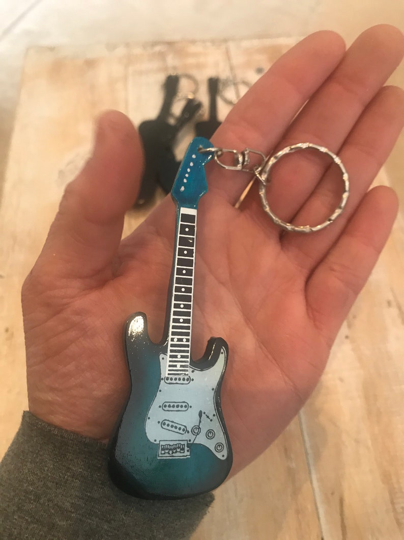 Acoustic Electric Mini Guitar Key Ring 10cm Designs Wooden Handmade ...