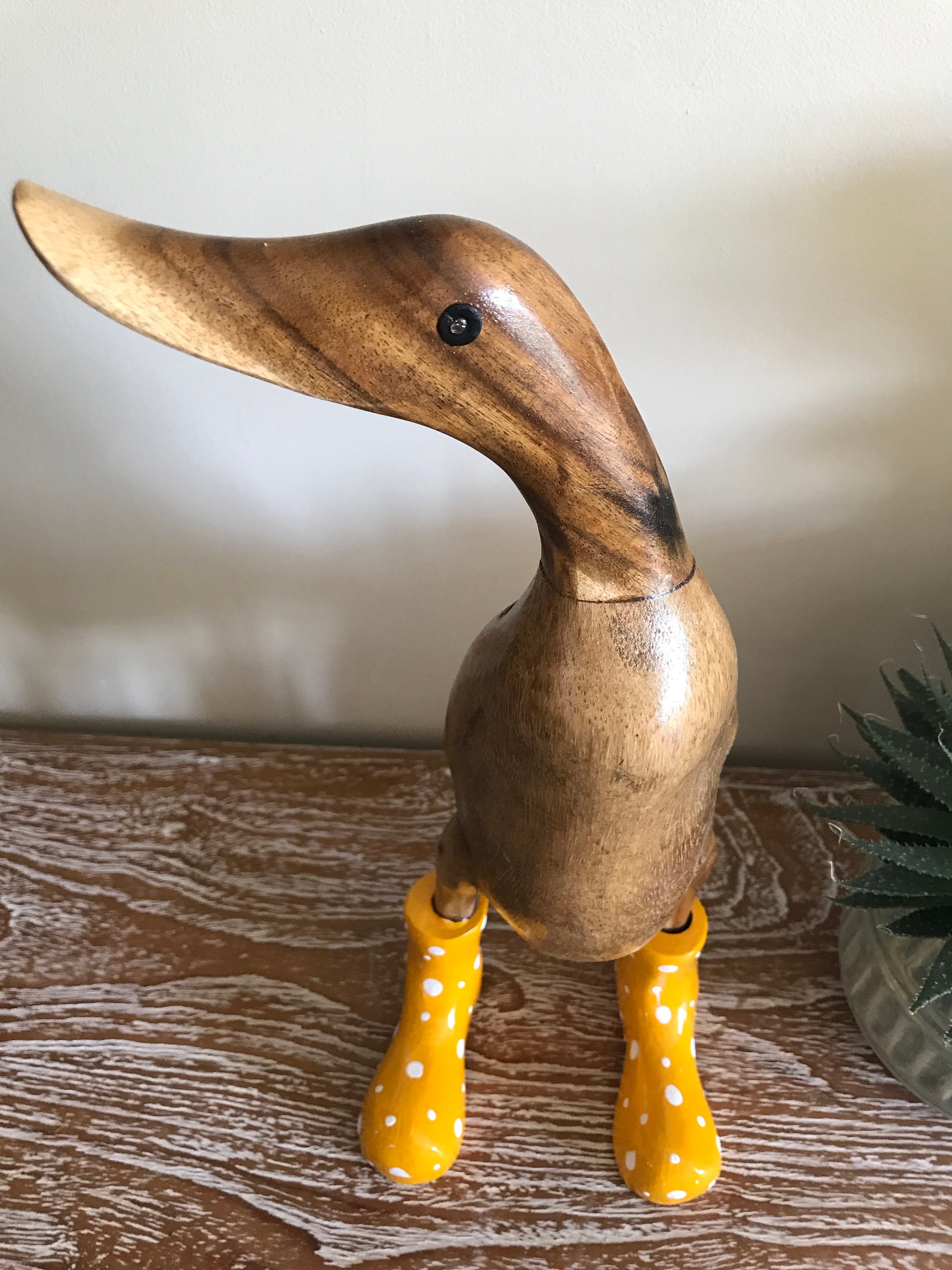 Hand Carved Wooden Duck Yellow Wellies 35cm Bamboo indoor | Etsy