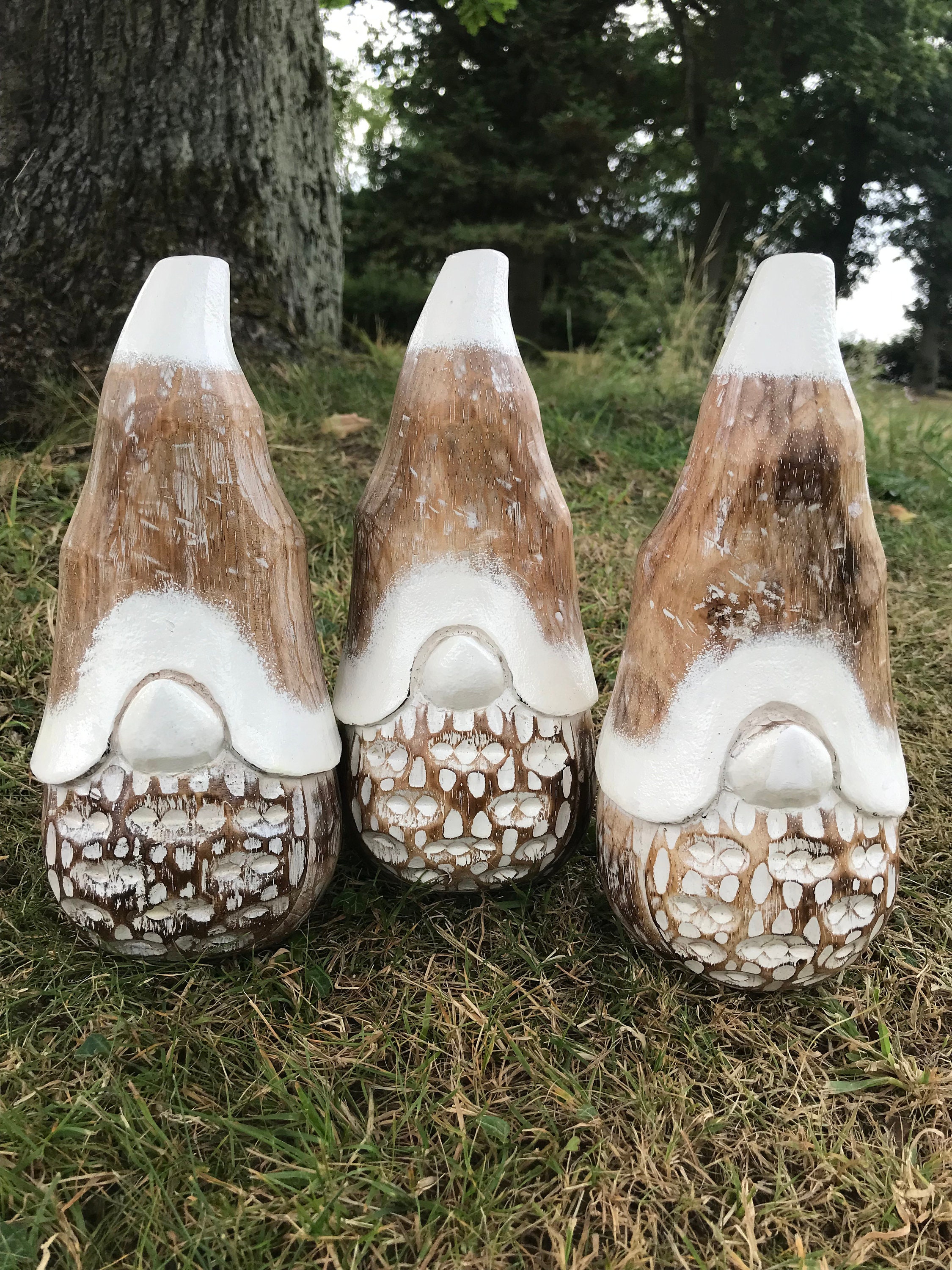 Handmade Wooden Gonks Gnome Carved Fairy Garden Natural Wood | Etsy