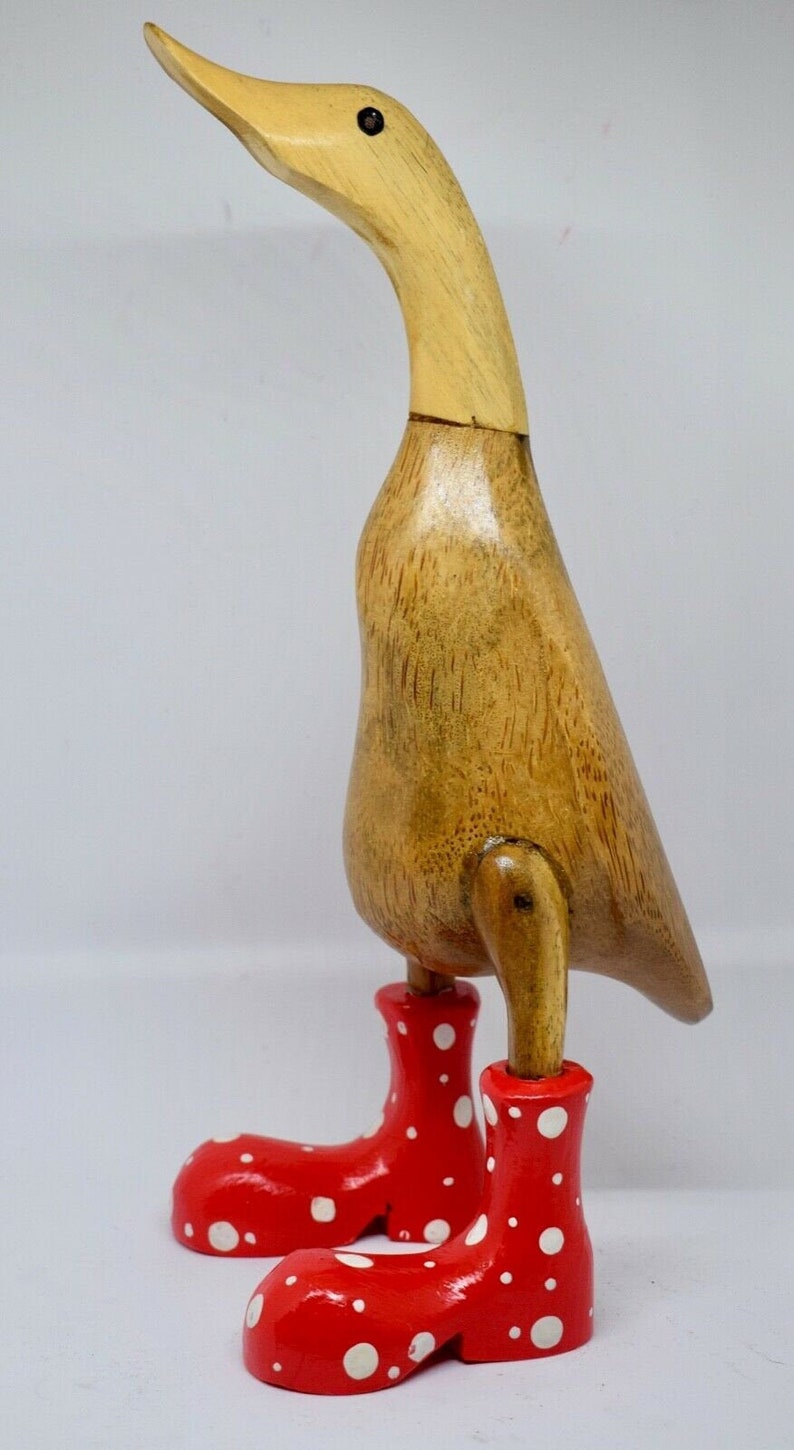 Hand Carved Wooden Duck Red Wellies 33cm Bamboo Indoor Outdoor - Etsy UK