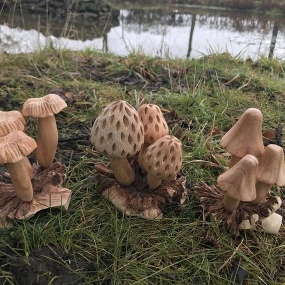Hand carved wooden mushrooms | Etsy