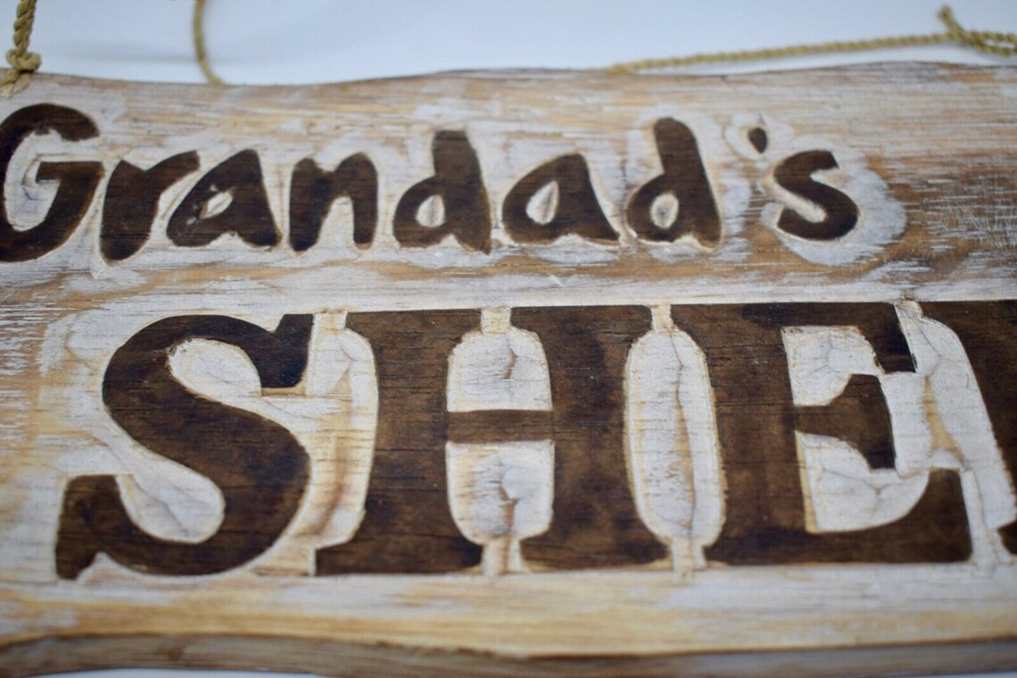 Hand Carved Wooden Sign Grandad's Shed Grandpa's Shed - Etsy