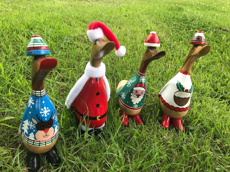 Christmas Jumper Duck Santa Duck Handmade Painted Wooden Bamboo Festive ...