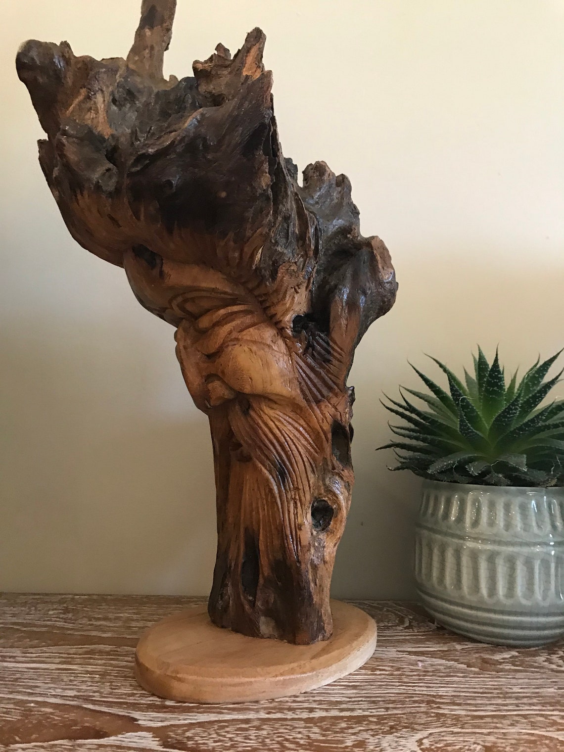 Teak Hand Carved Forest Man Green Man Log Carving Garden - Etsy