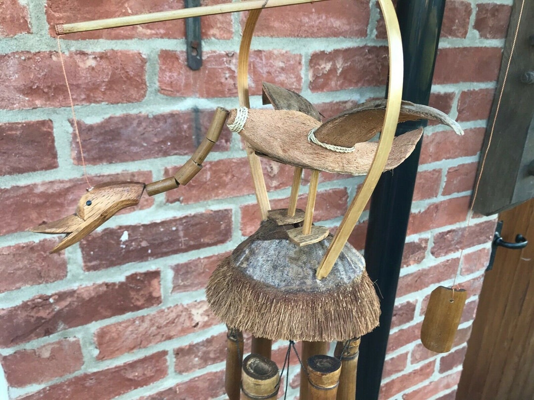 Handmade Wooden Bamboo Coconut Flyng Duck Wind Chime Garden Mobile ...