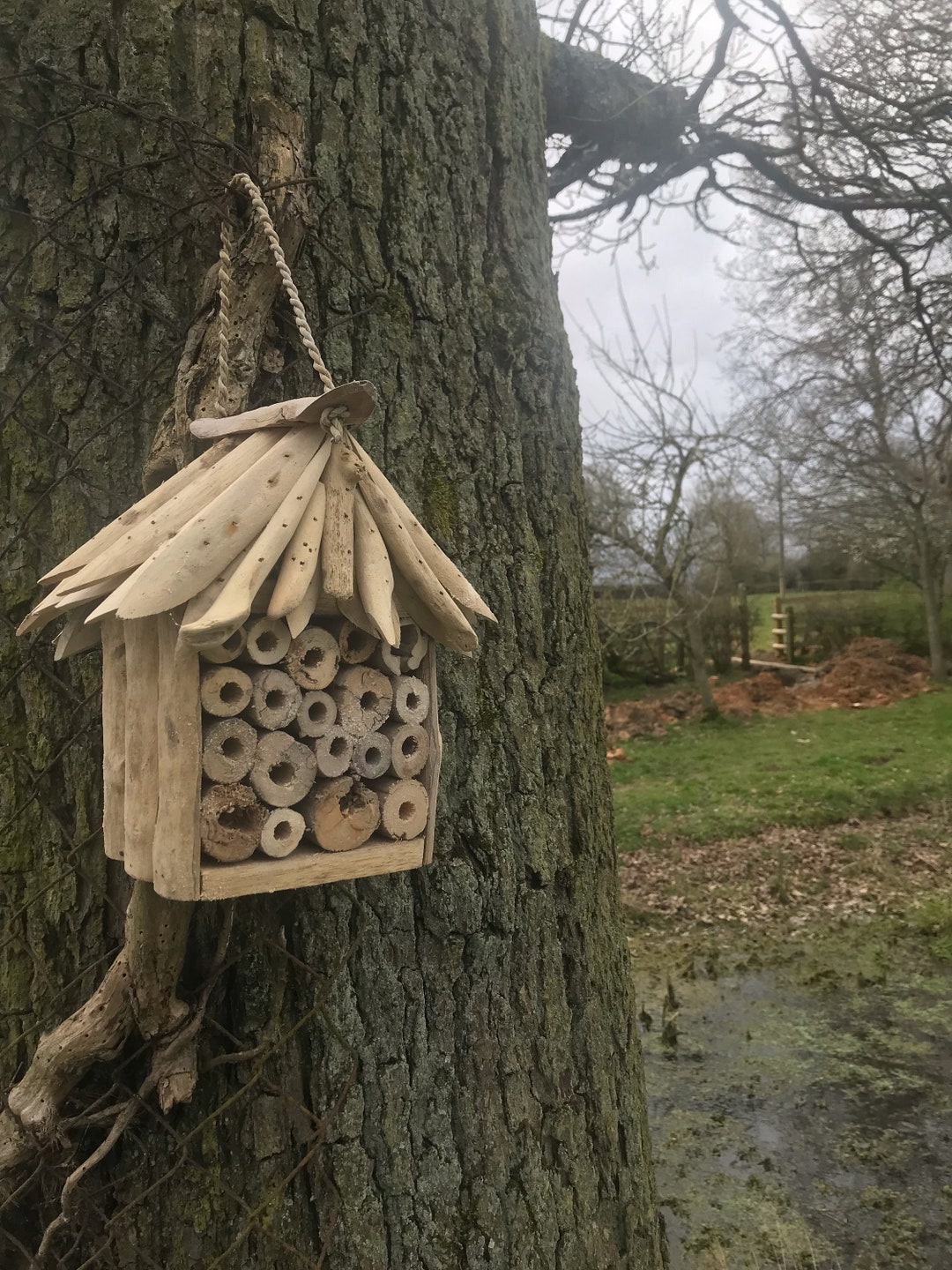 Handmade Wooden Bee House Hotel Outdoor Garden Bug House Tree - Etsy UK