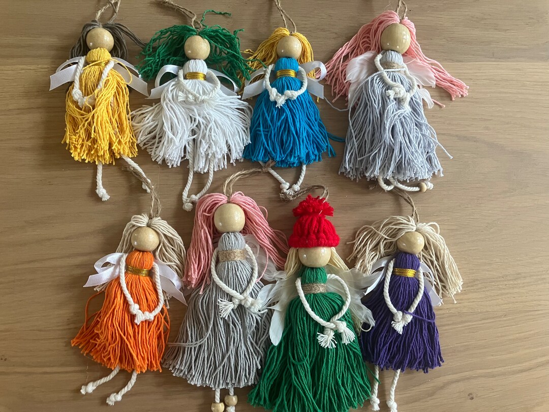 Set of 3 Hanging Fairies Christmas Tree Decorations Natural Handmade ...