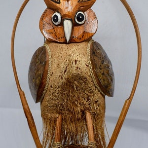 Handmade Wooden Bamboo Coconut Owl Bird Wind Chime Garden Mobile ...