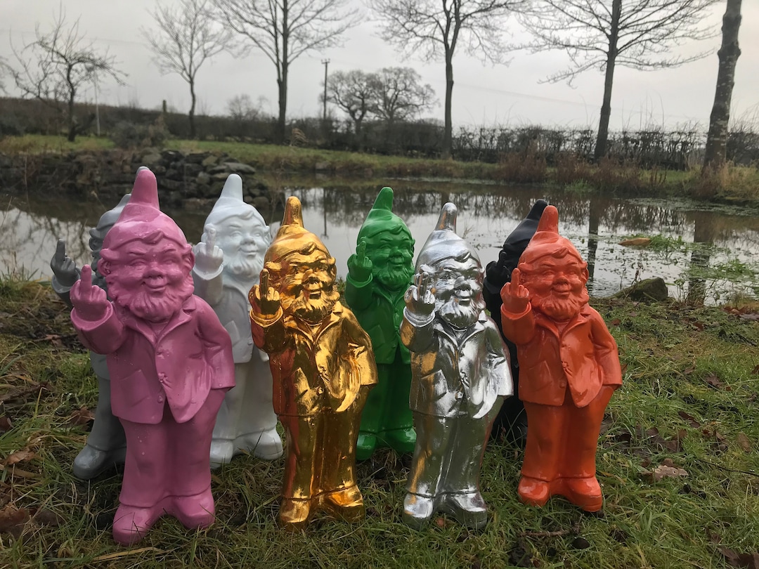 Swearing Gnomes Colourful Cheeky Gnomes Gift Statue Ornament Funny Joke ...