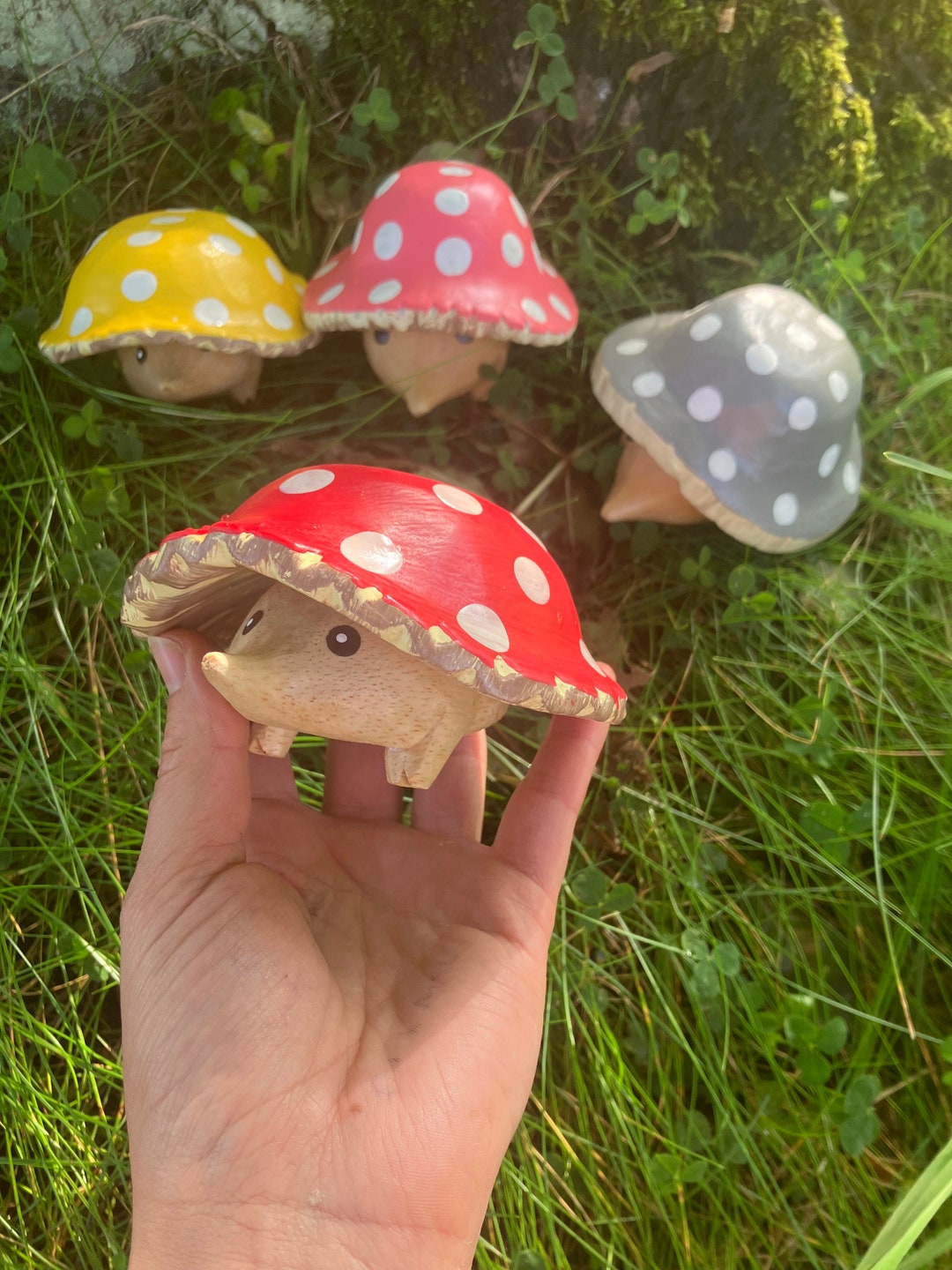 Toadstool Hedgehog Hand Carved Bamboo Wooden Indoor Outdoor Natural ...