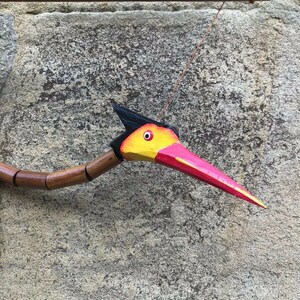 Handmade Wooden Bamboo Coconut Nodding Bird Wind Chime Garden Mobile ...