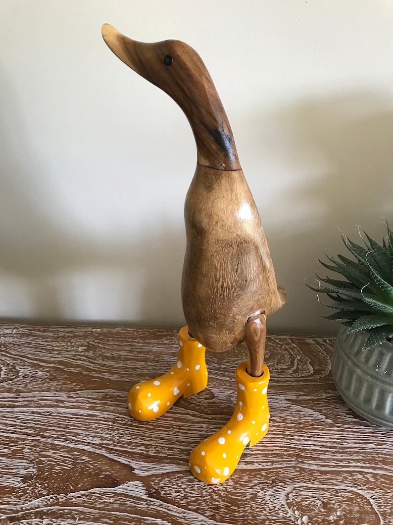 Hand Carved Wooden Duck Yellow Wellies 35cm Bamboo Indoor - Etsy India