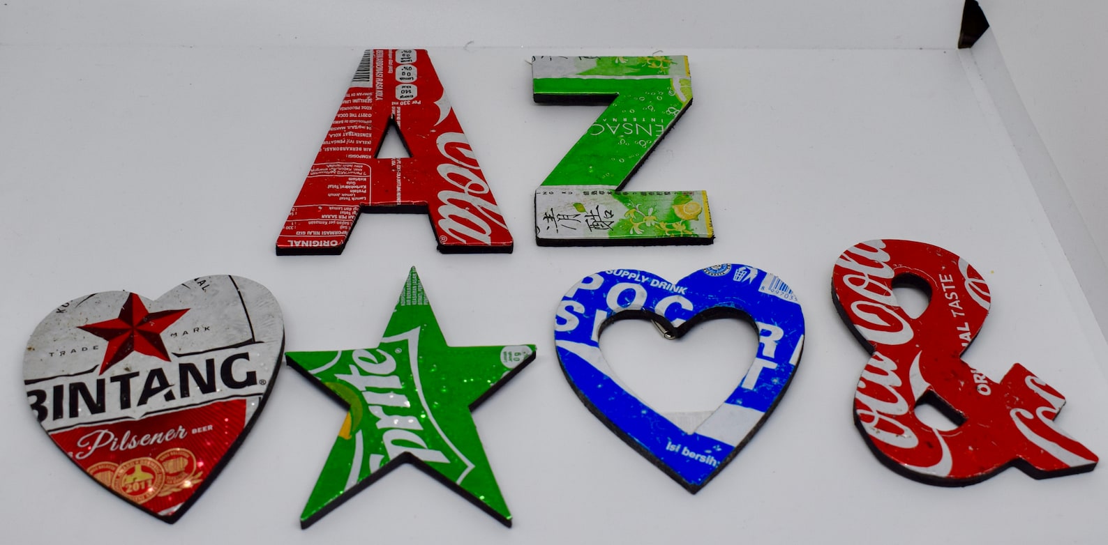 A-Z Recycled Can Tin Letters Wall Hangings Alphabet Sign Coca Cola Beer ...