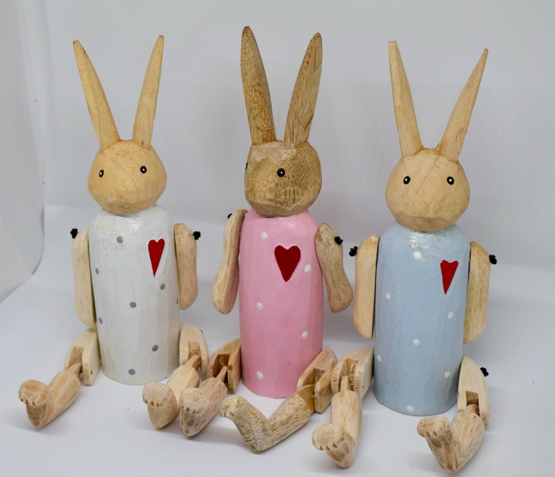 Wooden Bunny Rabbit Child's Room Decoration Ornament Sitting Shelf ...
