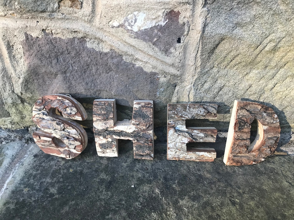 Rustic Bark Wooden Tree Trunk Letters Alphabet A-Z, Wood Wall Hanging ...