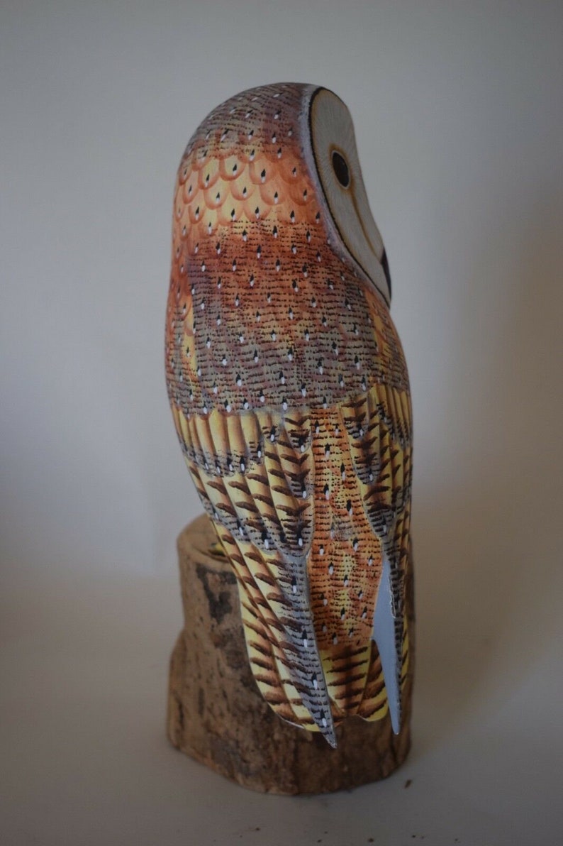 Hand Carved and Painted Wooden Barn Owl Statue Ornament Gift | Etsy