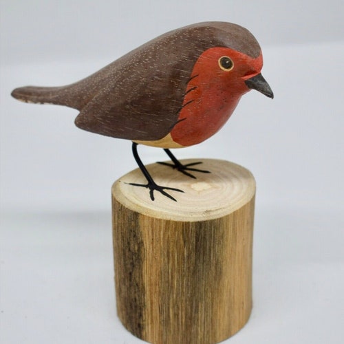 Hand Carved and Painted Wooden Robin Statue Ornament Gift - Etsy