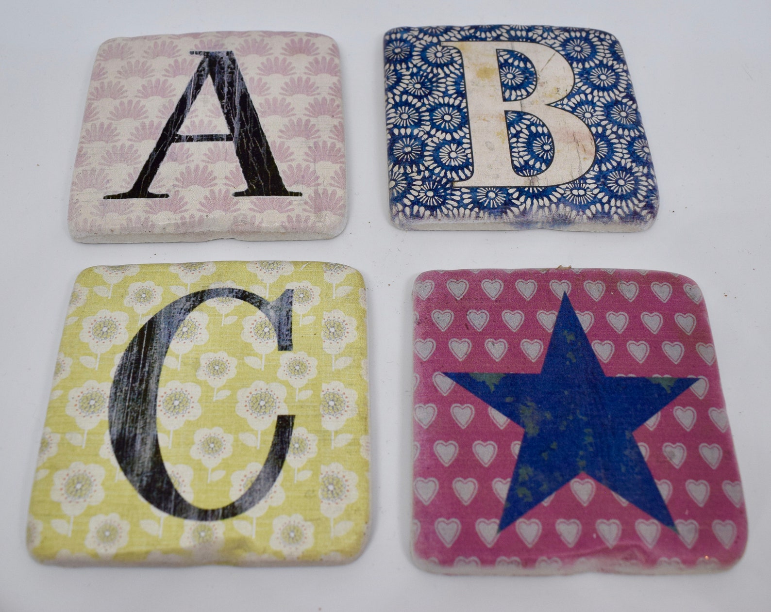 Handmade Alphabet Resin Coasters Ceramic Stone Coffee Tea Drink Shabby ...