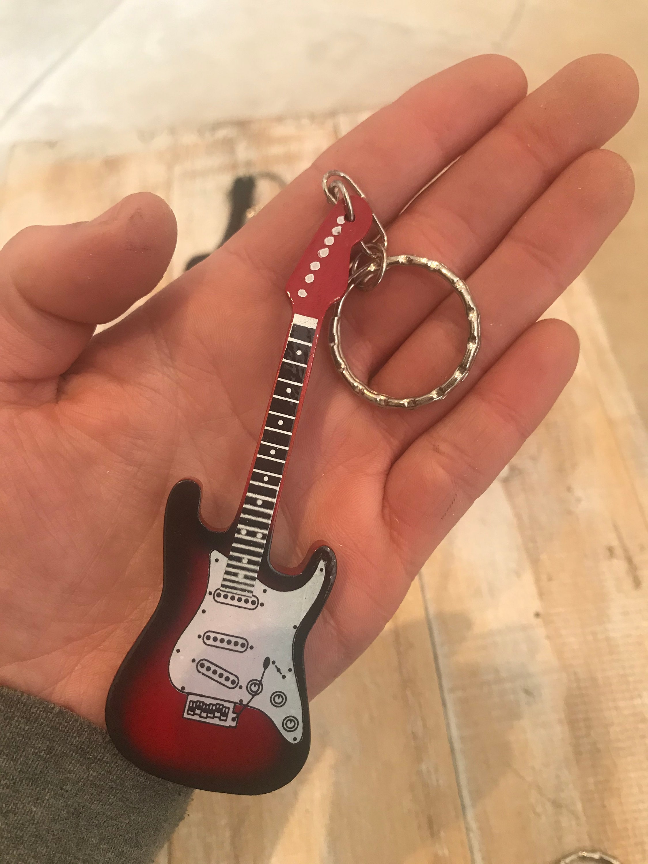 Acoustic Electric Mini Guitar Key Ring 10cm Designs Wooden Handmade ...