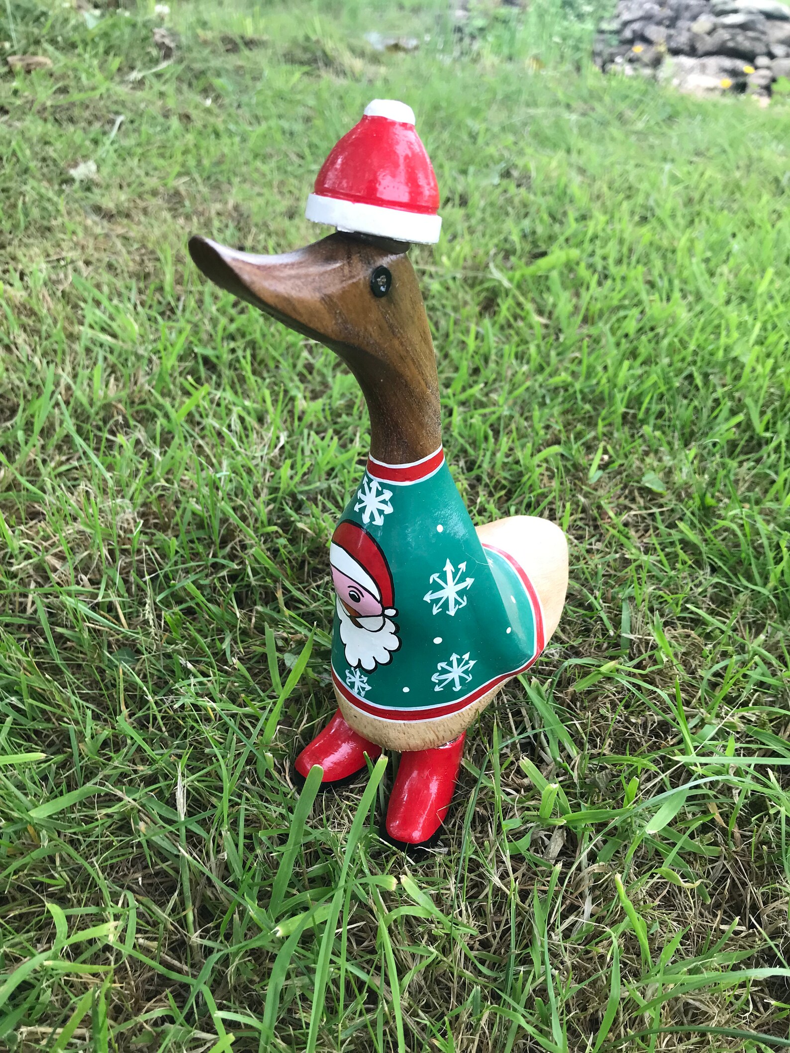 Christmas Jumper Duck Santa Duck Handmade Painted Wooden Bamboo Festive ...
