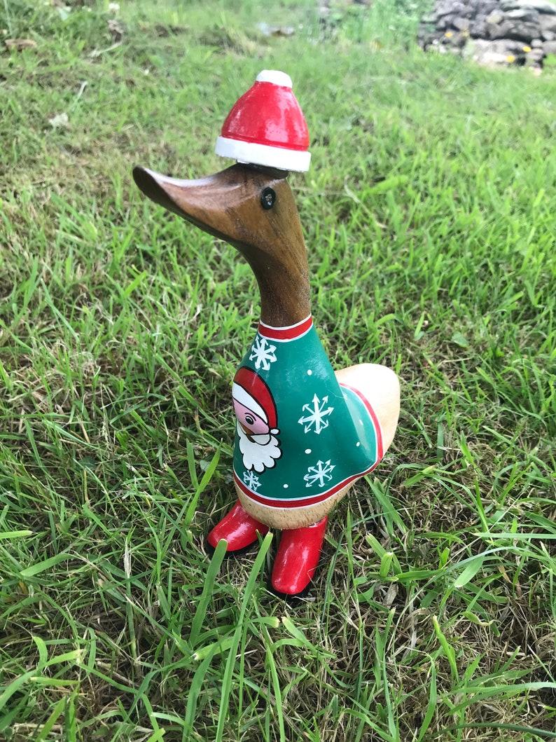 Christmas Jumper Duck Santa Duck Handmade Painted Wooden Bamboo Festive ...